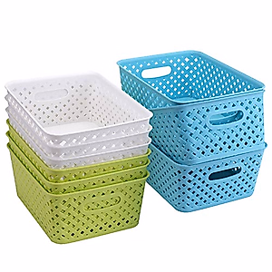 Bekith 9 Pack Plastic Storage Basket, Woven Basket Bins Organizer, 9.75-Inch x 7.5-Inch x 4-Inch