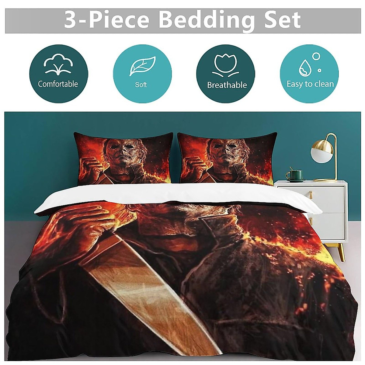 Pbunlkl Michael Killer Myers 3-Piece Bedding Set Duvet Cover Pillow Shams Set Soft Lightweight Comforter Cover Set 102"x90"