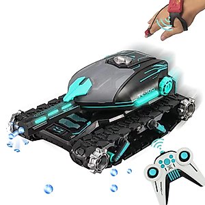 Bindove RC Stunt Tank with Light, Watch Gesture Sensor RC Tank Toy, 360 Rotation Remote Control Stunt Car Shooting Water Bullets (Tracked Dark Green), Halloween Toys,Festival Gifts