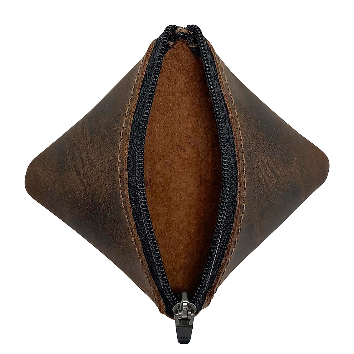 Hide & Drink, Slash Zippered Pouch, Change Holder and Storage for Pocket and Purse Organization with Zipper, Full Grain Leather, Handmade, Bourbon Brown