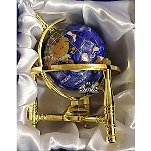 Unique Art 6-Inch Tall Bahama Blue Swirl Pearl Ocean Mini Table Top Gemstone World Globe with Gold Tripod