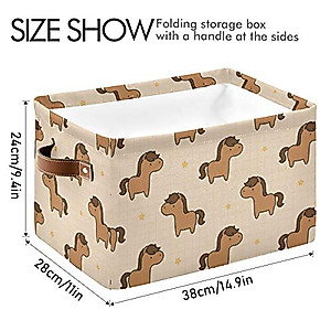 Rectangular Storage Bin Cute Horse Canvas Fabric with Handles - Square Storage Baskets for Boys and Girls