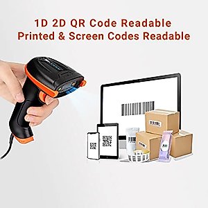 Tera Upgraded USB 2D QR Barcode Scanner Wired, Officially Certified Dustproof Shockproof Waterproof IP65 Ergonomic Handle Fast and Precise Scan for Windows Linux Plug and Play Model D5100Y