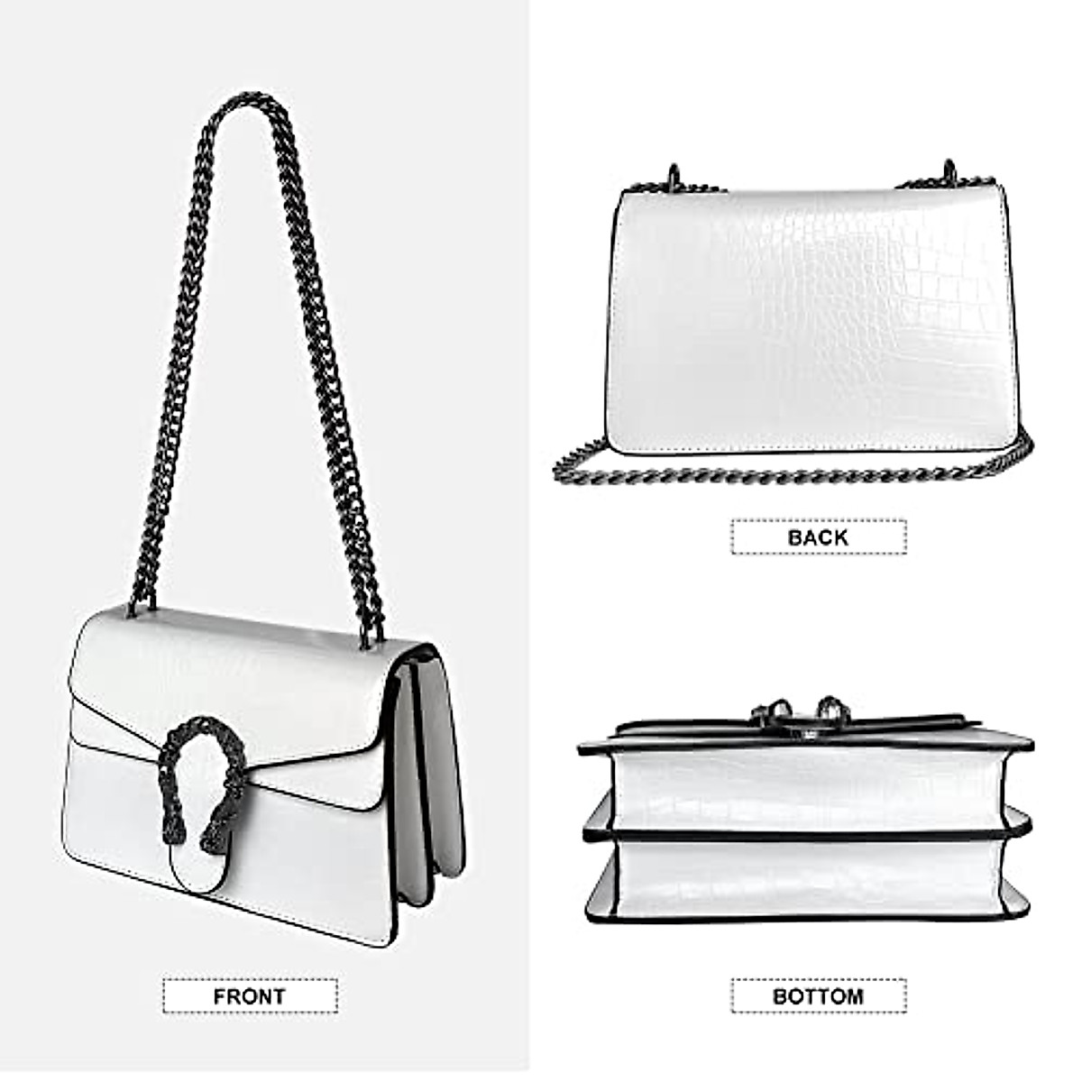 Gxamz Women Crocodile Pattern Leather Crossbody Shoulder Bag Retro Clutch Handbag with Chain Satchel Bag (White)