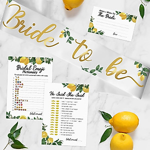 Lemon Bridal Shower Game with Bride to Be Sash-Set of 6 Activities Lemonade Bridal Shower Bachelorette Before Wedding Game for 50 Guests- 300 Cards Total, 50 Per Game, Gold