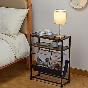 ZEXVIDA Narrow End Table for Small Spaces - Slim Side Table with Magazine Holder,2 in 1 Design Narrow End Table Living Room,Skinny Bedroom Nightstand Thin Side Magazine Table (Rustic Brown)