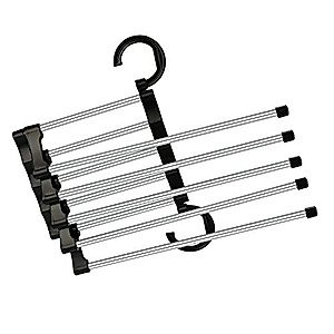 Takefuns 5 in 1 Stainless Steel Multifunction Retractable Hanger Pants Trouser Organizer,Clothes Hangers Storage Stacker Rack Holder for Wardrobe