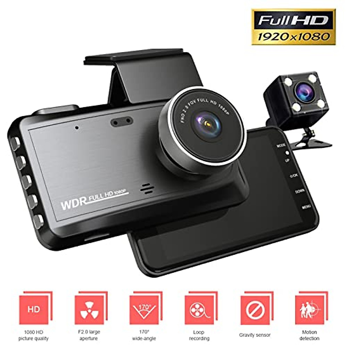 Vehicle Dashcam, Dashcam for Cars, 4K H D 1080P Built in G Sensor Dashcam Front and Rear, IPS GPS Display Car Video Cam Recorder, Night Vision Dashboard Parking Car Camera for Trucks SUVs