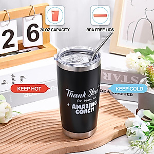 Hoemwarm 6 Pcs Thank You Coach Christmas Gifts Best Coach Ever 20 oz Stainless Steel Tumbler Thank You Hat Appreciation Keychain Scented Candle Greeting Card Gift for Baseball Soccer Basketball