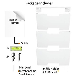 Wallniture Lisbon Wall File Holder Organizer for Office Storage, 3-Tier Mail and Magazine Holder Metal White