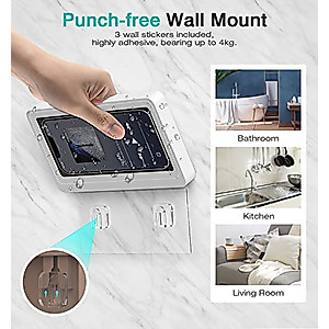 MoKo Shower Phone Holder, Waterproof Phone Wall Mount for Bathroom Bathtub Kitchen with Touchable Screen Wall Stickers Fit with iPhone 14/14 Pro, Galaxy S21, Smartphone up to 6.8", White & Chocolate