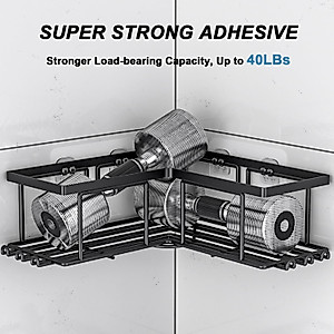 Sikaiqi Corner Shower Caddy, 4 Pack Adhesive Bathroom Accessories, Storage Stainless Shower Organizer Shelf with Hooks, No Drilling Shower Shelves for Bathroom, Dorm and Kitchen