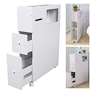 DYRABREST Bathroom Storage Cabinet 3-Tier Toilet Side Cabinet Free Standing Toilet Paper Holder Narrow Corner Floor Cabinet Vertical Dresser Storage Tower with Drawers for Small Space