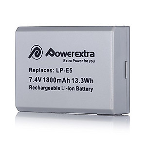 Powerextra 2 Pack LP E5 Replacement LP-E5 Battery Pack for Canon Rebel XS Rebel T1i Rebel XSi 1000D 500D 450D Kiss X3 Kiss X2 Kiss F