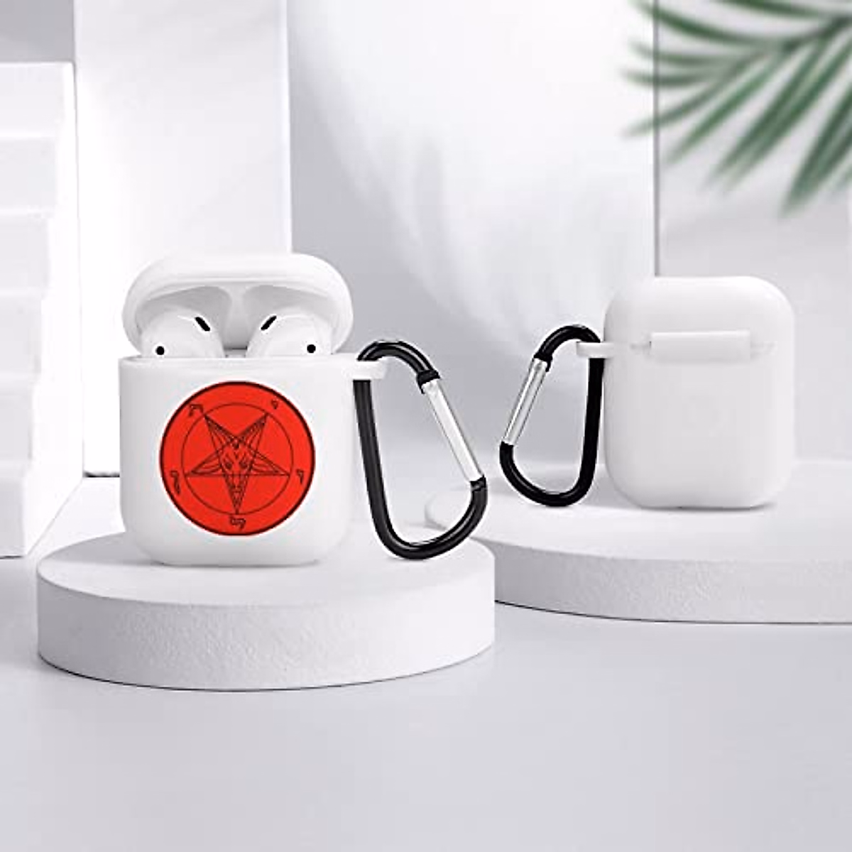 Satanic Baphomet Goat Symbol Silicone AirPods Case Protective Cover Compatible with AirPods 2 & 1 with Keychain