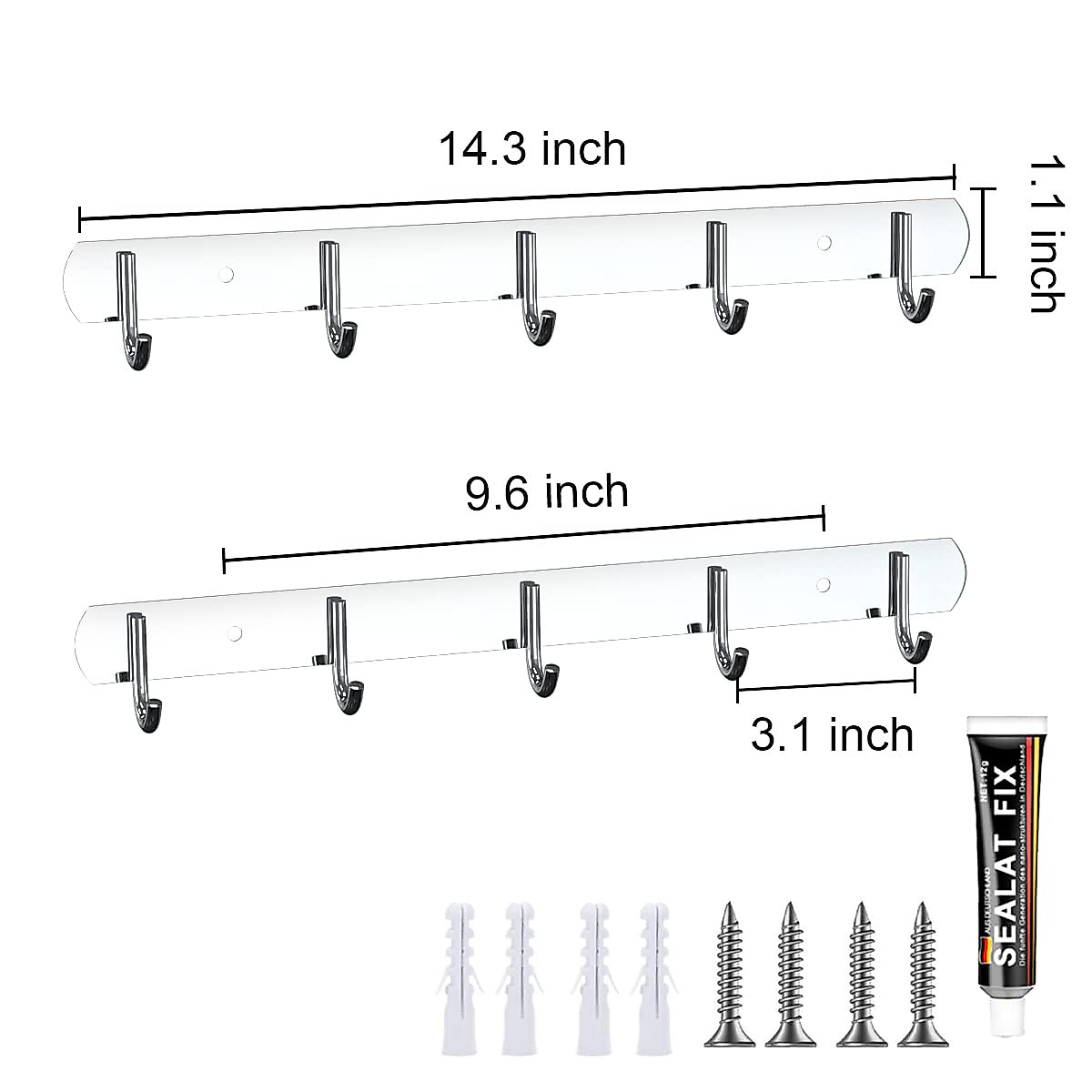 LEMONIDEA Stainless Steel Hooks Rack Wall Mounted Key Holder Coat Hook Towels Clothes Hangers Rail for Kitchen, Bathroom, Laundry Room - Set of 2