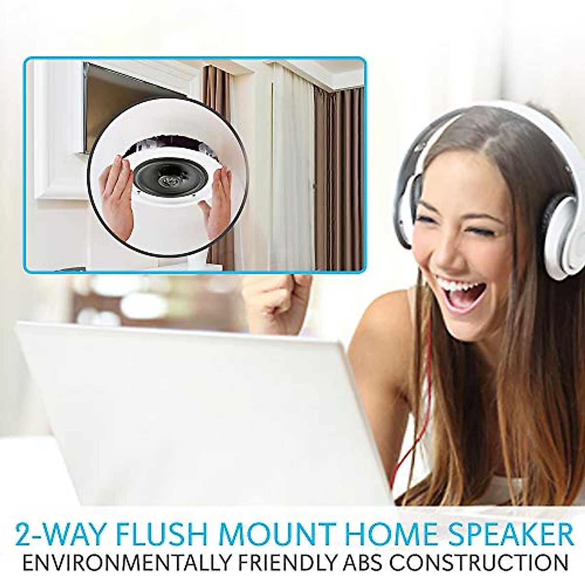 Pyle 6.5” Pair Bluetooth Flush Mount In-wall In-ceiling 2-Way Speaker System Quick Connections Changeable Round/Square Grill Polypropylene Cone & Polymer Tweeter Stereo Sound 150 Watt (PDICBT652RD)