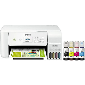 Epson EcoTank ET-2720 All-in-One Wireless Color Inkjet Supertank Printer for Office, White - Print Scan Copy - 5760 x 1440 dpi, Voice Activated, 10.5 ppm, 1.44" LCD, Borderless Print, Ethernet, WiFi