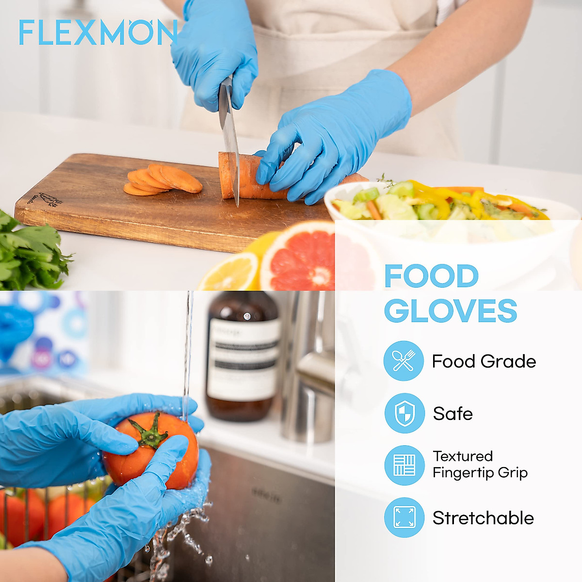 FLEXMON Nitrile Exam Gloves,1000 Count, Single Use, 4.2 Mil Heavy, Sterile, Protective, Disposable, Latex Free (100, Extra Large)