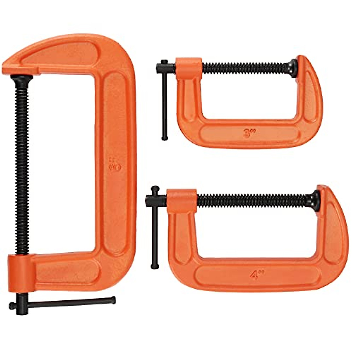 3 Pcs 3 Sizes C Clamp Set, 3" 4" 6" Jaw Opening Small C Clamp Kit, Malleable Iron Mini G Clamp for Woodworking, Orange