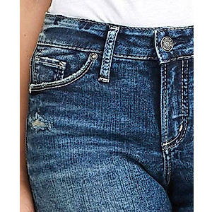 Silver Jeans Co. Women's Suki Mid Rise Short, Distressed Dark Indigo, 28