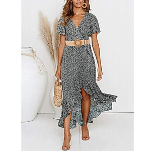 YUCFOREN Women Skinny Dress Belt, Fashion Straw Woven Elastic Stretch Waist Band Wood Buckle Belt