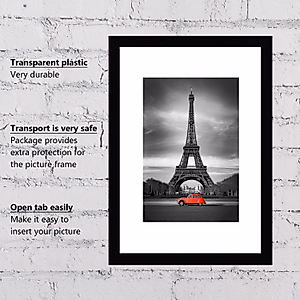 BOANKODU 8x10 Picture Frame Set of 2, Made of High Definition Transparent Plastic for 5x7 with Mat or 8x10 Without Mat, Wall Mounting Photo Frames, Black