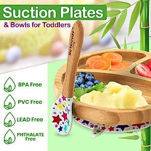 NutriChef Round Bamboo Baby Plate, Star Set with Bib