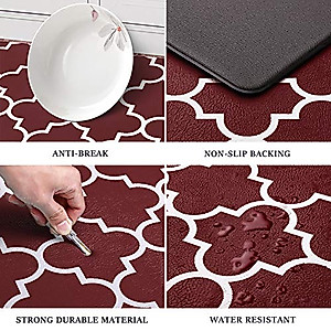 WISELIFE Kitchen Mat Cushioned Anti-Fatigue Kitchen Rug, 17.3"x 59" Waterproof Non-Slip Kitchen Mats and Rugs Heavy Duty PVC Ergonomic Comfort Mat for Kitchen, Floor Home, Office, Sink, Laundry, Red