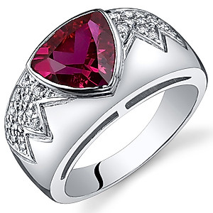 PEORA Created Ruby Museum Ring Sterling Silver Trillion Cut 2.50 Carats Size 5