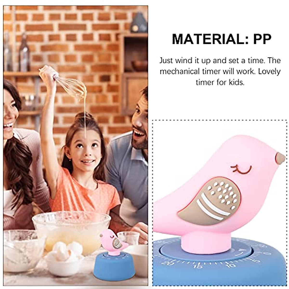 SOLUSTRE Mechanical Bird Kitchen Timer Wind Up 60 Minutes Timer Rotating Kitchen Cooking Timer Cute Time Management Tool Pink
