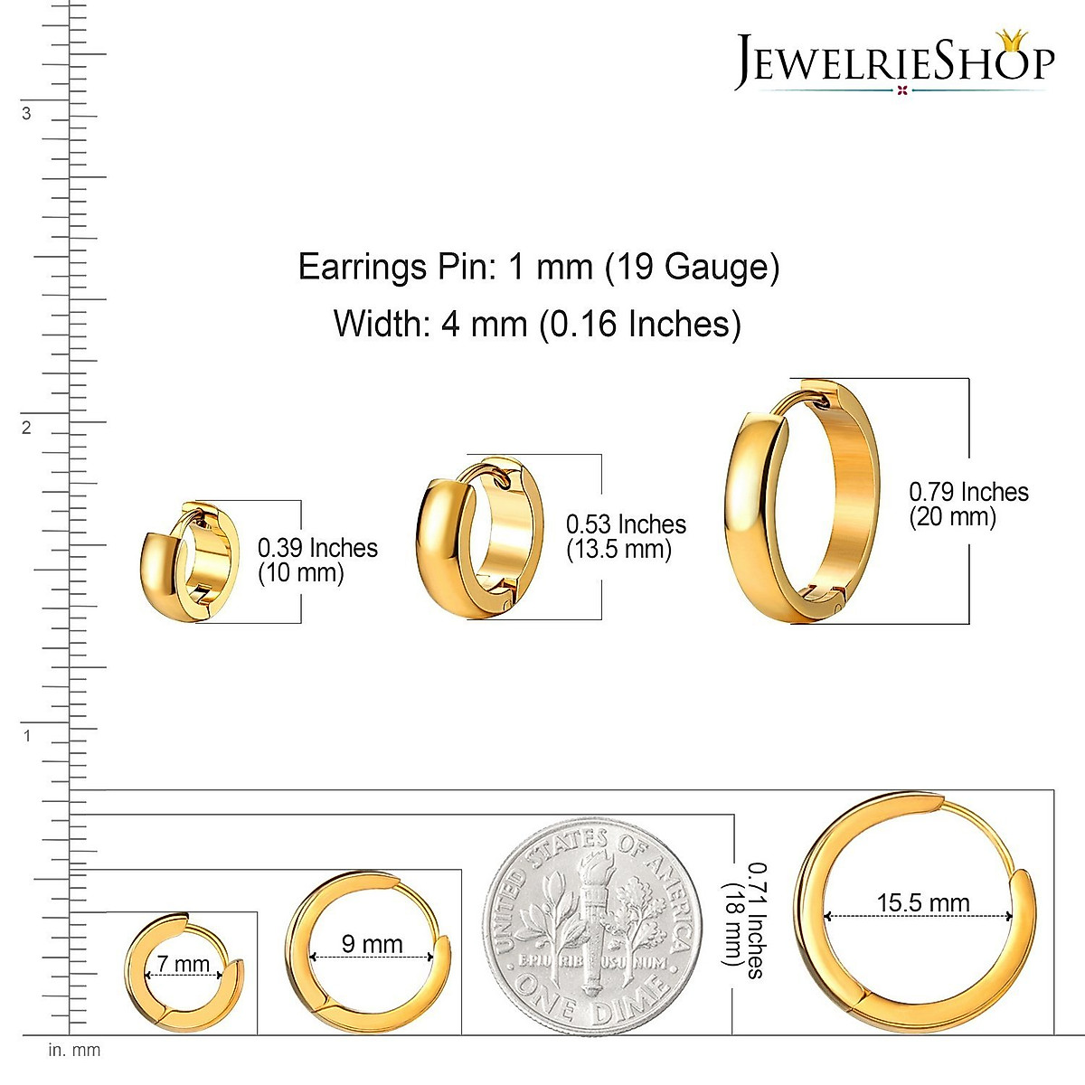 JewelrieShop Hoop Earrings Set Gold Surgical huggie Earrings, Hypoallergenic Huggie Ear Piercings Endless Huggie Hoop Earrings for Men Earrings (Gold, Black, Stainless Steel Hoop Earrings)