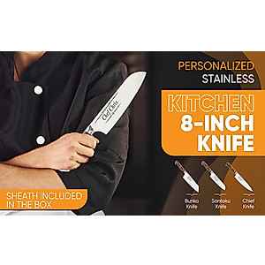 Custom Chef Stainless Kitchen 8-inch Knife with Sheath and Box, Laser Engraved Personalization Gift for Him, Her, Birthday, Housewarming, Anniversary, Kitchen Cooking Knife Gift Set
