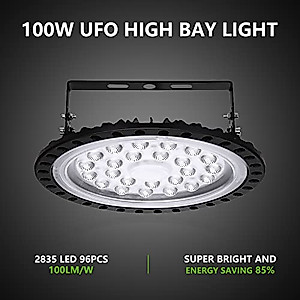 100W UFO LED High Bay Light, 10000 LM Factory Warehouse Industrial Lighting, 6000-6500K Shop Warehouse LED Lights, IP54 Waterproof, Commercial LED Bay Lighting for Garage Factory Workshop Gym