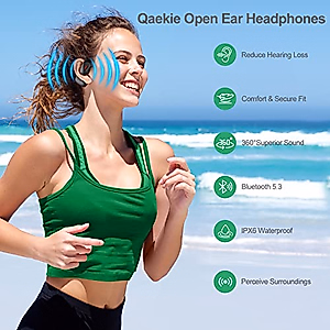 Qaekie Open Ear Headphones - Upgraded Bluetooth 5.3 Wireless Headphones with HD Mic, Open Ear Ture Wireless Earbuds Immersive Superior Sound, 40hrs Playtime Sweatproof Sport Earbuds for Running