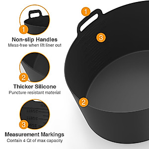ChefAid Slow Cooker Liners Crock Pot Insert Accessories for 5 6 7 Quart Slow Cookers, 100% Silicone Reusable Liner, Food Safe & Dishwasher Safe (Black)