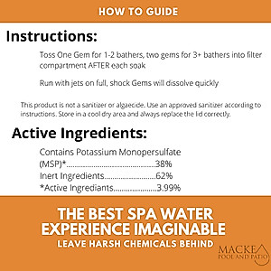 Macke Pool & Patio Silk Balance Shock Gems, Shock Oxidizer, for spas, hot tubs, Swim spas, 40 gems per Container, eliminates Odors, Reduces contaminates, silkbalance