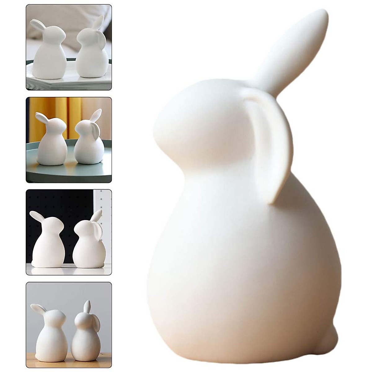 Amosfun Ceramics Bunny Figurine Easter White Bunny Figurines Home Decor Rabbits Ornaments for Home Easter Garden Micro Landscape Decorations White
