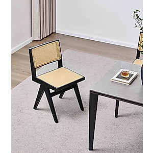 Way2Furn Rattan Chair Set of 2, Mid Century Modern Chair for Kitchen, Cane Dining Chair with Cane Back & Wood Base, Dining Room, Study Room, Living Room, Yard, B&B, Teahouse, Hotel, (Black)