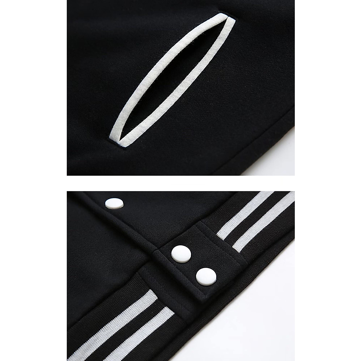 Men's Bomber Jacket Varsity Baseball Jackets Windbreaker Lightweight Slim Fit Button Down Letterman Jacket Black