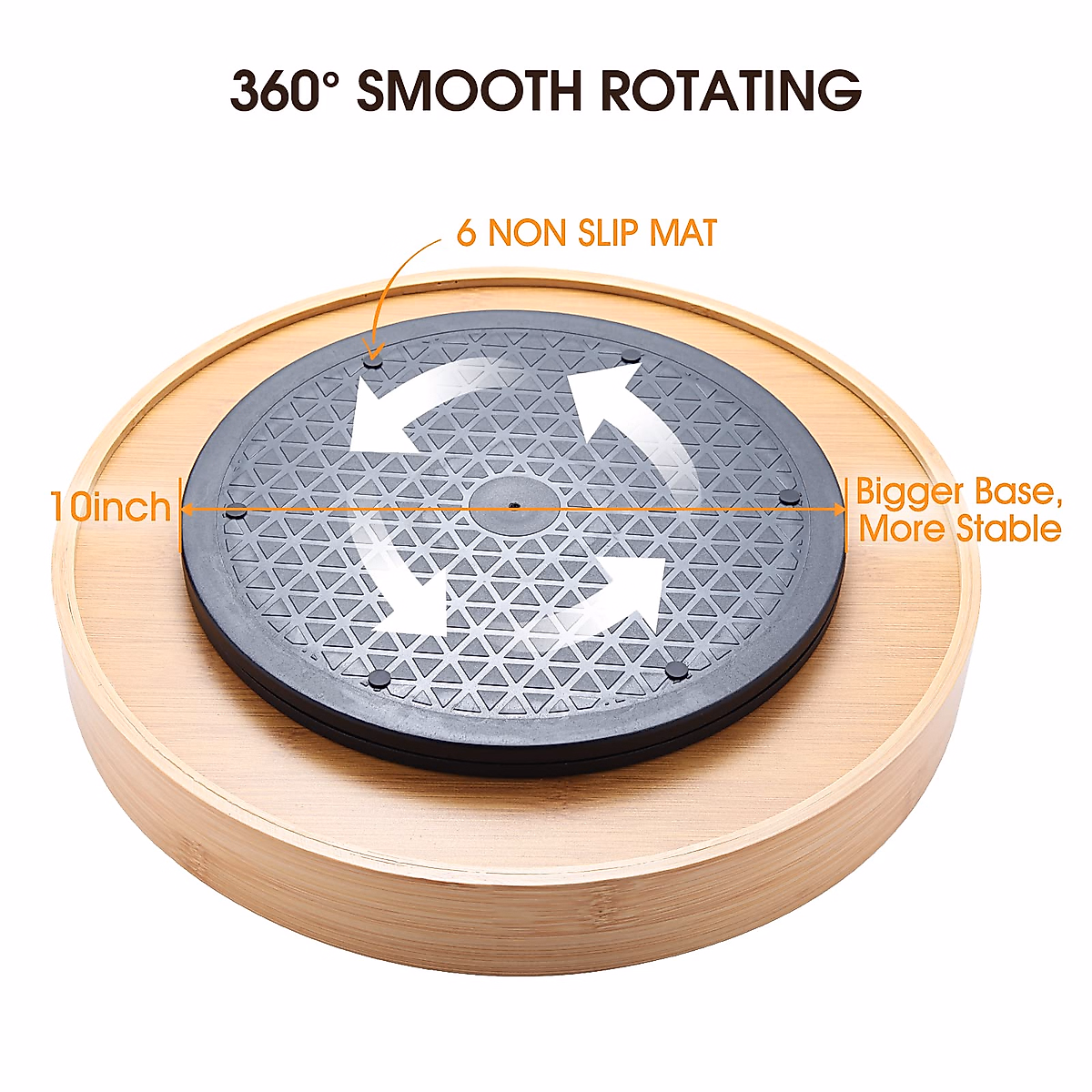 Lazy Susan Organizer 14 inch, Bamboo Lazy Susan for Table, Kitchen Turntable Organizer with Double Handles, Round Wood Rotating Turntable Spice Organizer for Countertop Cabinet or Pantry