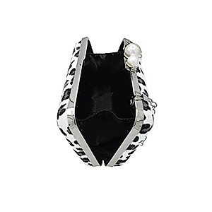 Plush Evening Bag for Women Stylish Leopard Print Handbag Pearl Chain Purse for Party Prom White