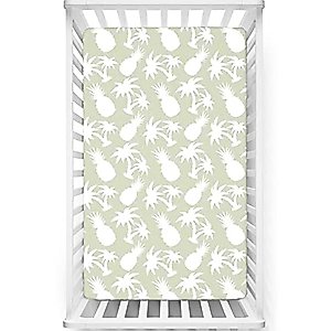 Pineapple Themed Fitted Crib Sheet,Standard Crib Mattress Fitted Sheet Soft & Stretchy Fitted Crib Sheet-Great for Boy or Girl Room or Nursery,28“ x52“,Eggshell White
