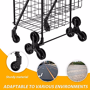 Extra Large Folding Shopping Cart, Grocery Cart, Utility Cart with Double Basket & Swivel Wheels, Shopping Cart for Groceries, Laundry, Books, Luggage, Travel, Easy to Assemble