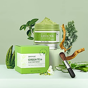 SHVYOG Green Tea Face Mask, Antioxidant Green Tea Clay Mask with Volcanic Mud, Deep Cleansing & Moisturizing & Hydrating Clay Facial Mask for Pores, Blackheads, Wrinkles, Dirts