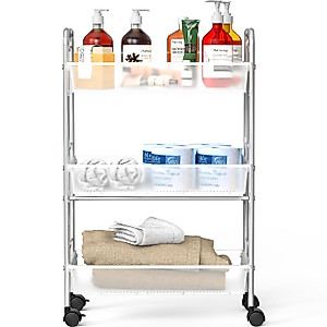 DecoBros 3-Tier Metal Utility Rolling Cart, Silver