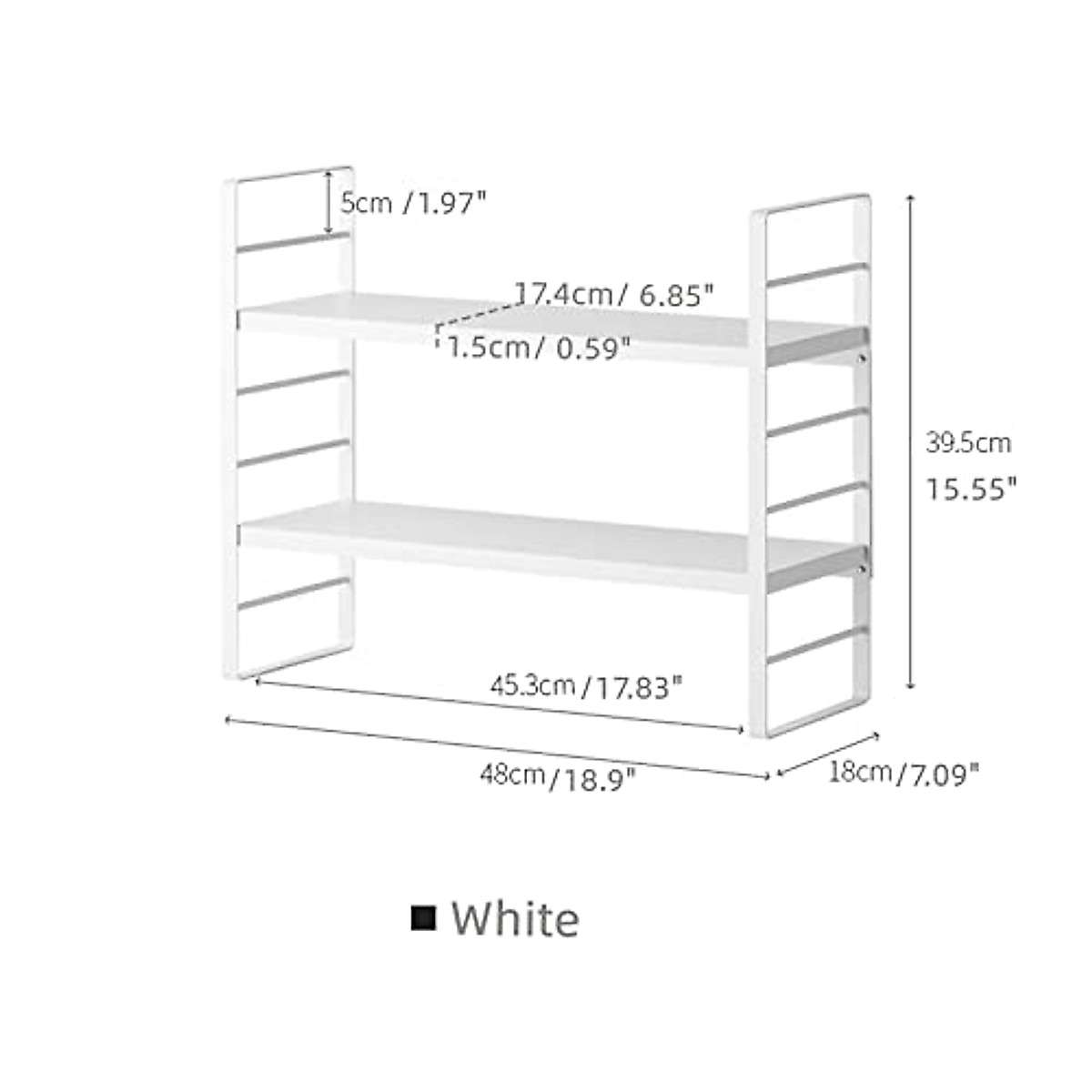 Spakoo Iron Countertop Shelf, Adjustable 3-Tier Cupboard Cabinet Organizers, Non-Perforated Corner Storage Shelves Rack for Kitchen, Bathroom on Table, White