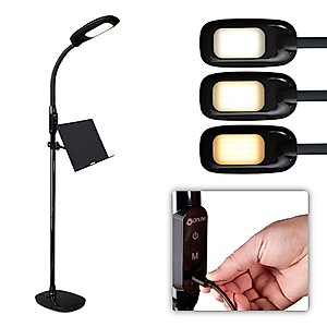 OttLite LED Floor Lamp with USB Charging Port & Tablet Stand - ClearSun LED Technology - 4 Brightness Settings & 3 Color Temperature Modes - Touch Activated Controls, for Home, Reading & Dorms