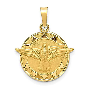 IceCarats 14K Yellow Gold Holy Spirit Medal Round Necklace Charm Pendant Only