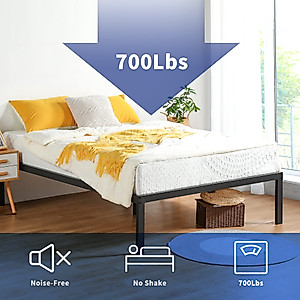 Olee Sleep 16 Inch Dura Metal Steel Slate Bed Frame, Twin XL, Black